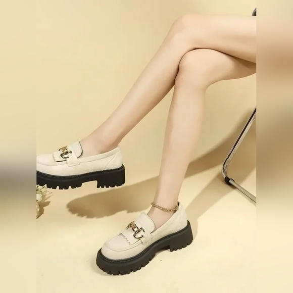 Just Jen | Shoes | Elegant Cream Chunky Platform Loafers With Gold ...